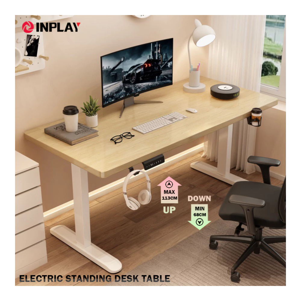 INPLAY EK140A-NP NATURAL POPLAR ELECTRIC STANDING DESK TABLE | PC Worth