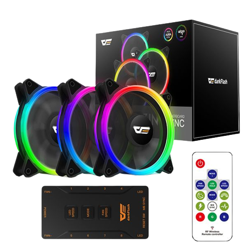 DARK FLASH DR12 PRO 120MM RGB BLACK 3 IN 1 W HUB & REMOTE CASE FAN | PC ...