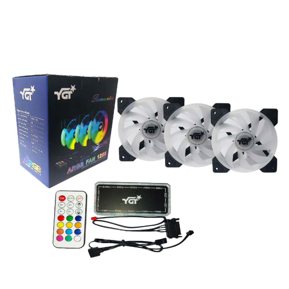YGT ROMANTIC 1255 ARGB 120MM 3 IN 1 FAN BLACK WITH CONTROLLER | PC Worth