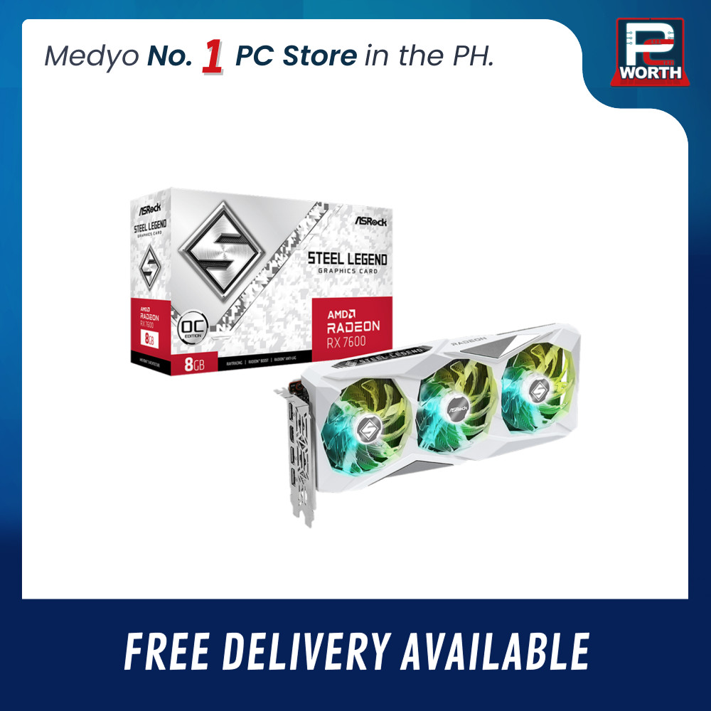 RADEON RX 7600 ASROCK STEEL LEGEND OC WHITE 8GB GDDR6 TRIPLE FAN | PC Worth