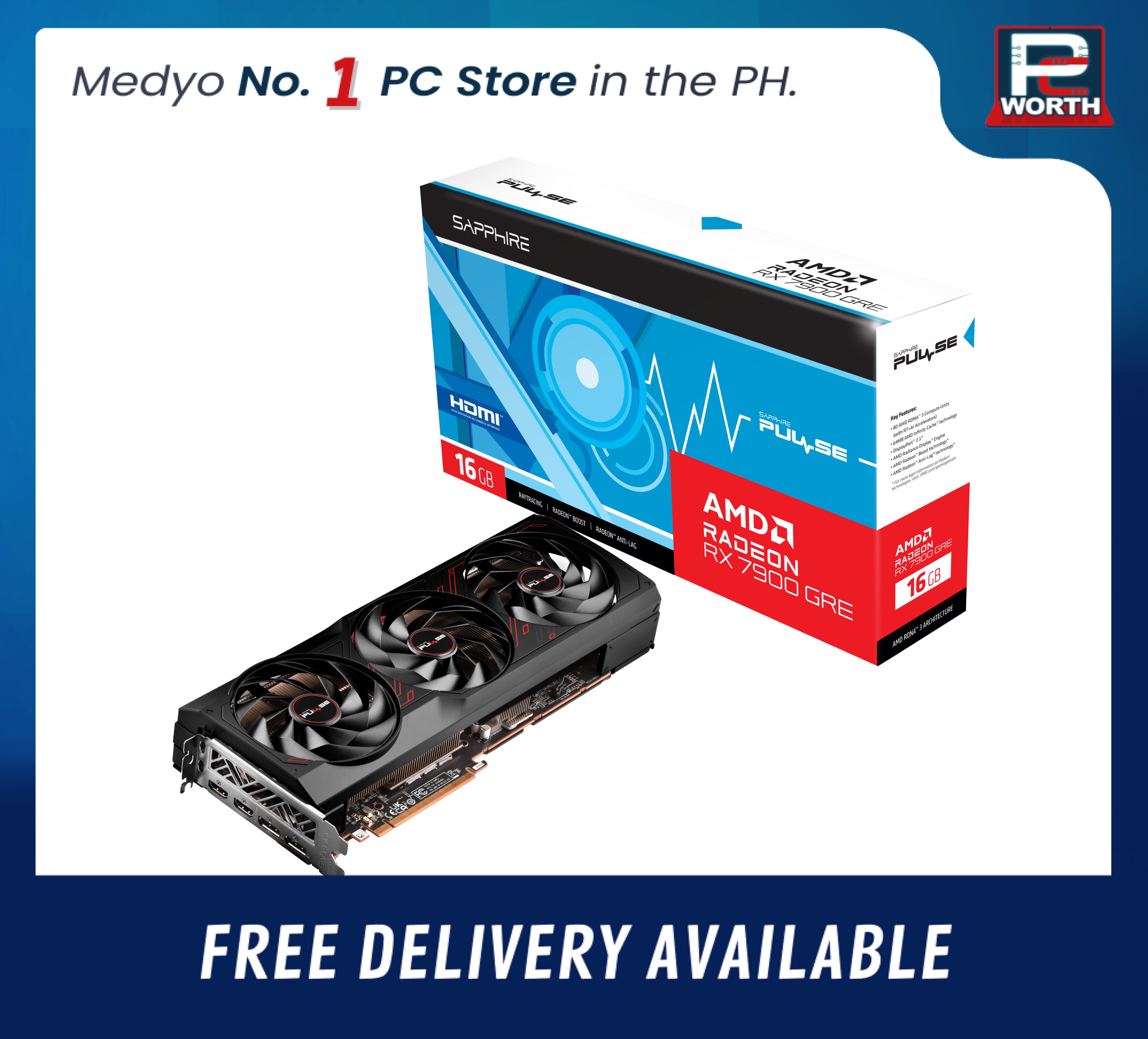 RADEON RX 7900 GRE SAPPHIRE PULSE OC BLACK 16GB GDDR6 TRIPLE FAN | PC Worth
