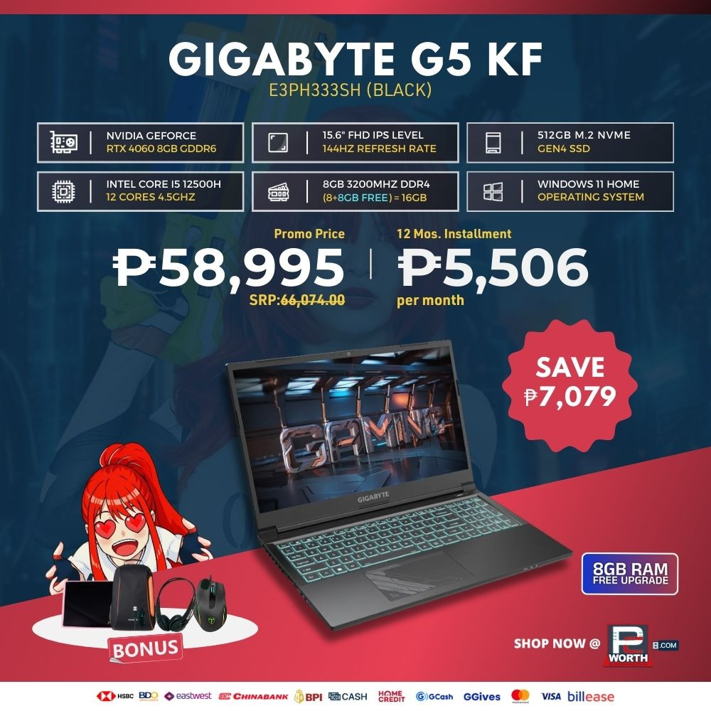 GIGABYTE G5 KF E3PH333SH [NVIDIA GEFORCE RTX 4060 8GB | INTEL CORE I5 12500H |8GB 3200Mhz DDR4 ...