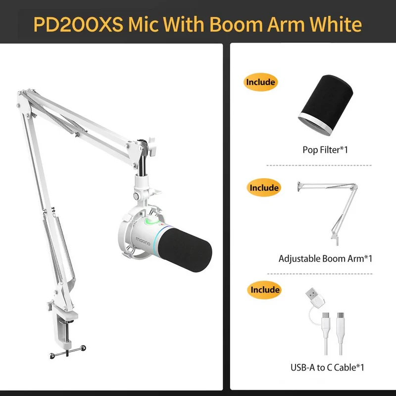 MAONO PD200XS WHITE MIC WITH STAND | PC Worth
