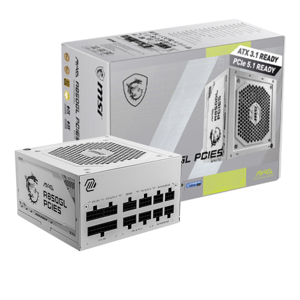 MSI MAG A850GL WITH PCIE 5.0 850W 80+ GOLD WHITE FULLY MODULAR | PC Worth